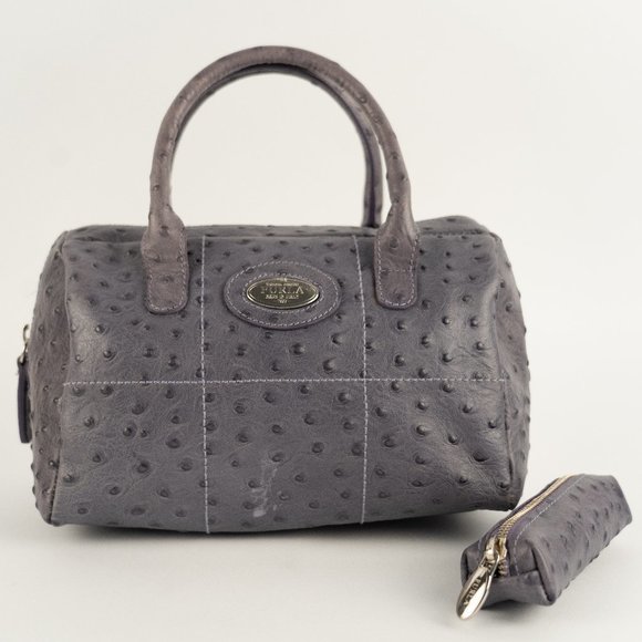 Furla | Bags | Furla Grey Ostrich Embossed Leather Piper Top Handle Bag ...